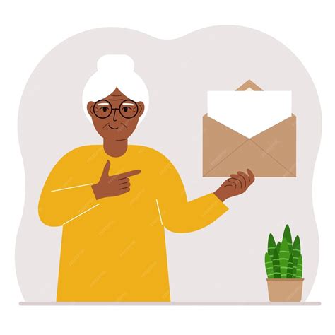 Premium Vector A Old Woman With An Open Envelope With A Letter Empty