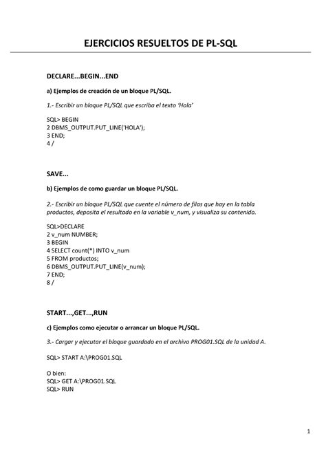 Ejercicios Resueltos De Pl Sql Ejercicios Resueltos De Pl Sql Declarebegin A Ejemplos De