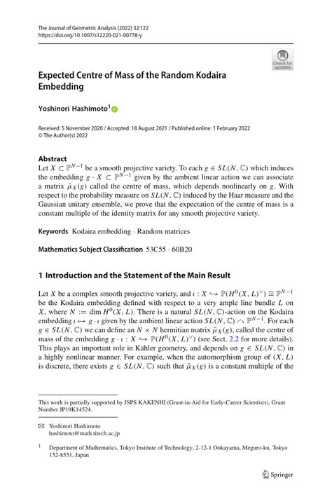 Pdf Expected Centre Of Mass Of The Random Kodaira Embedding