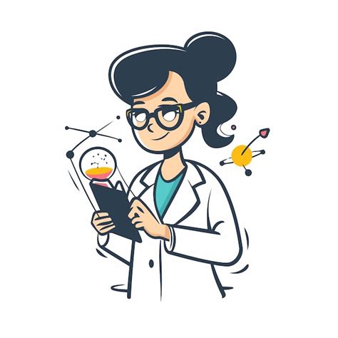 Premium Vector Scientist Woman Holding Test Tube And Flask Vector