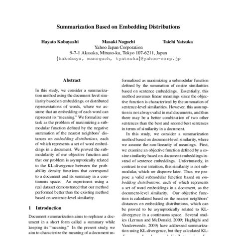 Summarization Based On Embedding Distributions Acl Anthology