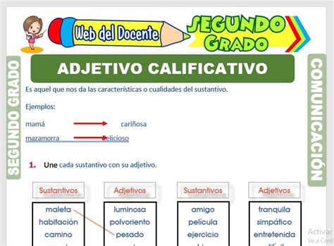 Ficha De Adjetivo Calificativo Para Segundo Grado De Primaria Adjetivos
