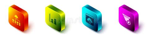 Set Isometric Computer Data Analysis Failed Access Cloud Storage And Filter Setting Icono
