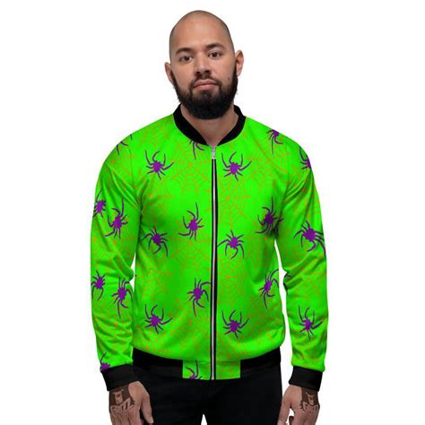 Spider Web Green And Purple Print Pattern Mens Bomber Jacket