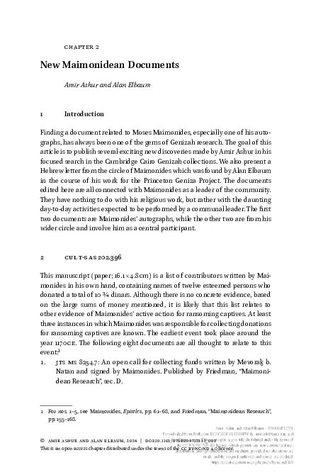 Pdf New Maimonidean Documents Together With Alan Elbaum