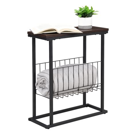 Fivegiven Slim Side Table For Small Spaces Thin End Table With Magazine Basket For Living Room