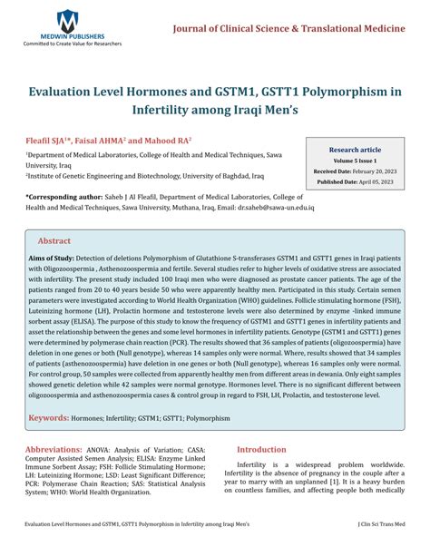 Pdf Evaluation Level Hormones And Gstm1 Gstt1 Polymorphism In