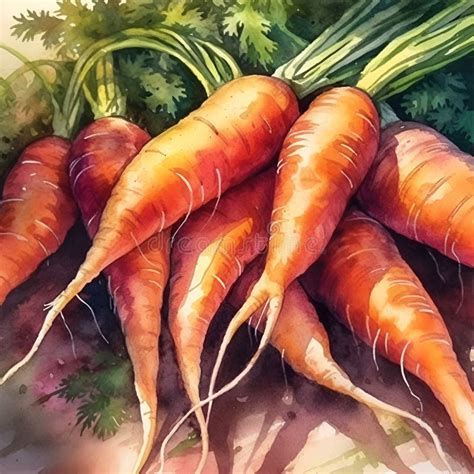 Set Of Watercolor Carrots Isolated Illustration Generative Ai Stock