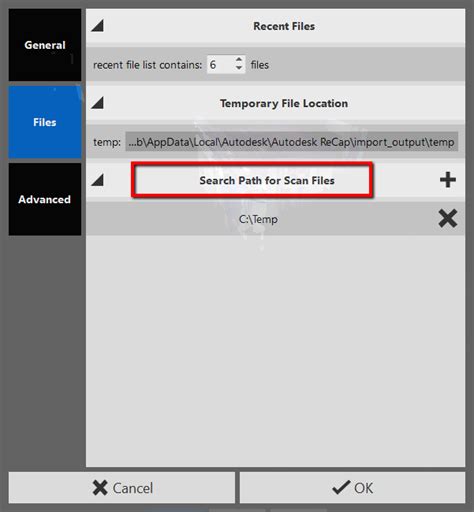 where to see and to edit the path of attached rcs files in autodesk recap