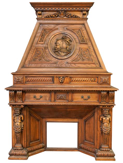 Lot Renaissance Style Carved Wood Fireplace Surround