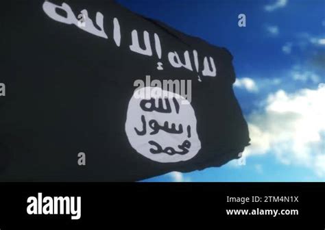 Isis Flag Blowing In The Wind Black And White Flag Representing The