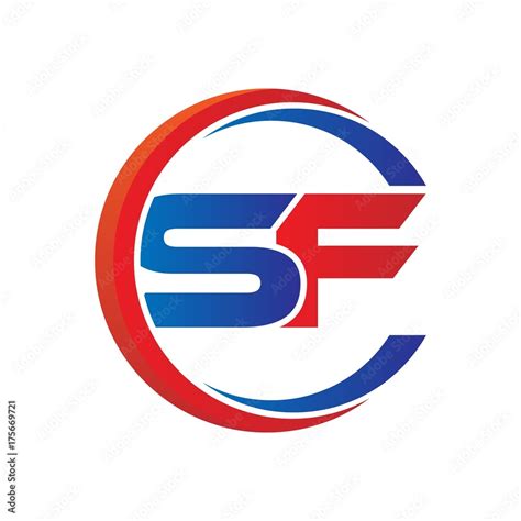 Sf Logo Vector Modern Initial Swoosh Circle Blue And Red Stock Vector