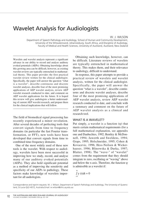 Pdf Wavelet Analysis For Audiologists Pdf Wavelet Analysis For Audiologists