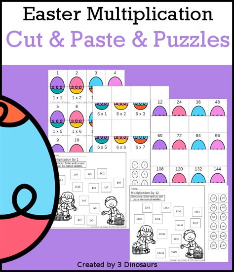 Easter Multiplication And Division Cut And Paste And Puzzles 3 Dinosaurs