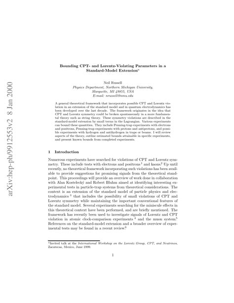 Pdf Bounding Cpt And Lorentz Violating Parameters In A Standard Model Extension