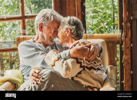 Old People Senior Man And Woman In Love And Tenderness At Home Mature