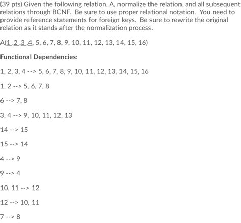Solved Pts Given The Following Relation A Normalize Chegg