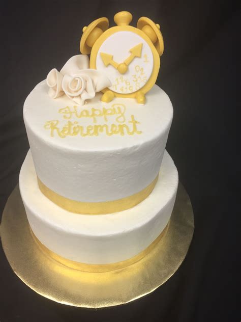 Retirement Cake With Elegant White And Gold Design