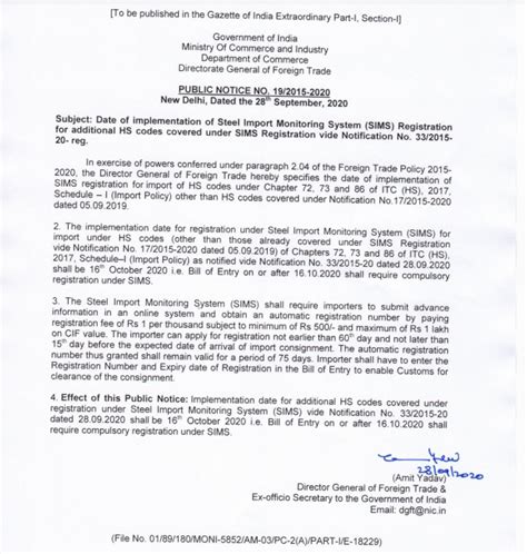 Dgft Date Of Implementation Of Steel Import Monitoring System Sims Registration For