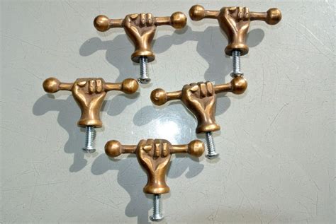 5 Small Aged Antique Old Style Fist Cabinet Door Solid Pure Brass Knob Drawer Pull Old Style