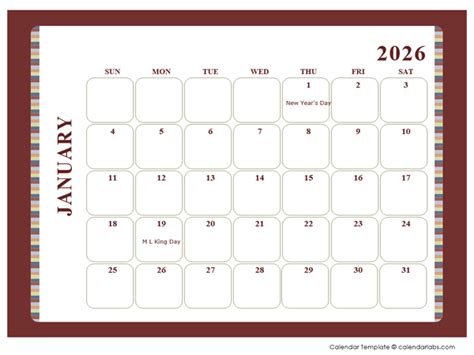 2026 Calendar Template Large Boxes Free Printable Templates