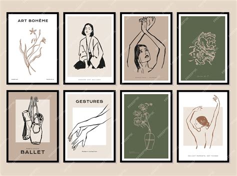 Colección De Carteles Abstractos Con Siluetas De Mujer E Ilustraciones
