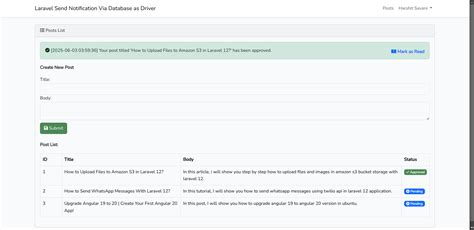 Laravel 12 Notifications With Database Driver Example