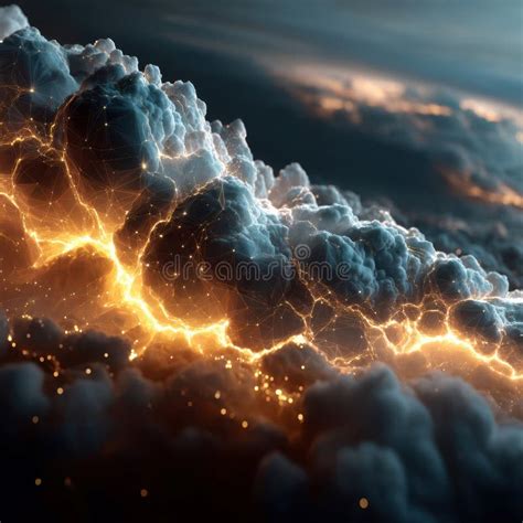 Surreal Cloudscape With Glowing City Like Patterns Warm Lighting