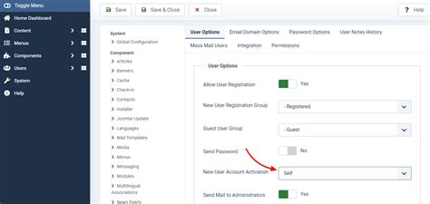 how to enable and edit user registration in joomla 4 ltheme