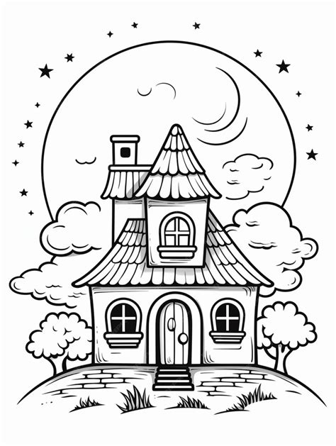 Premium Photo House On The Hill Coloring Page
