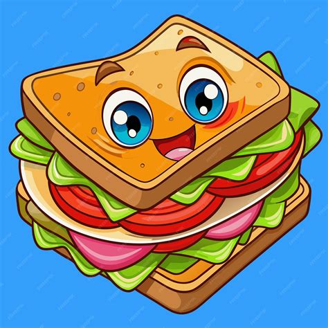 A Cartoon Drawing Of A Sandwich With A Face On It Premium Ai
