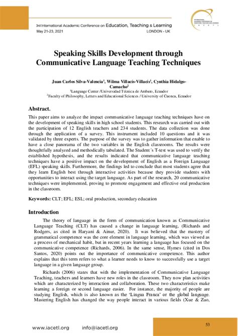Pdf Speaking Skills Development Through Communicative Language