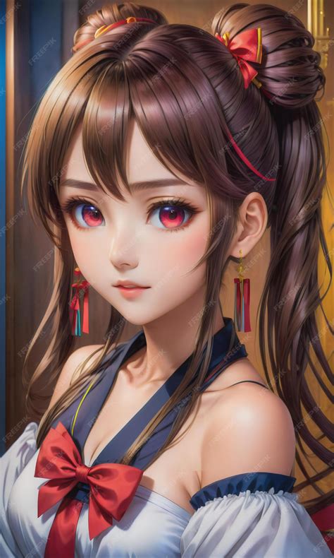 Premium Photo A Beautiful Anime Girl Long Hair With Ribbon