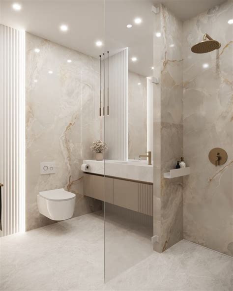 Elegant Bathroom Design With Marble Walls And Flooring White Marble