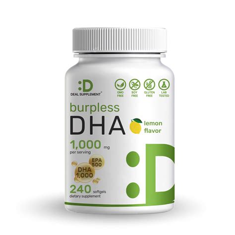 Dha Supplements 240 Softgels Burpless Lemon Flavor Dha 1000mg E