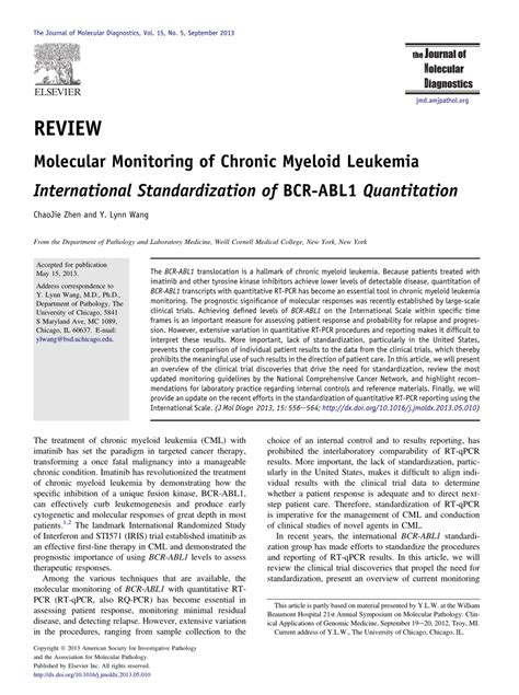 Pdf Molecular Monitoring Of Cml International Standardization Of Bcr Abl1 Quantitation