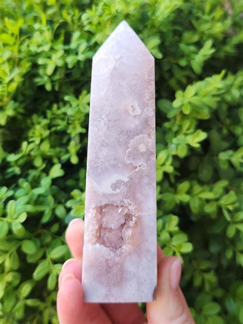 Gorgeous Flower Agate Crystal Tower With Natural Druzy Pockest Ee