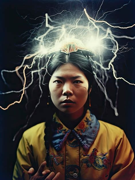 Premium Ai Image A Woman With A Lightning Bolt On Her Head
