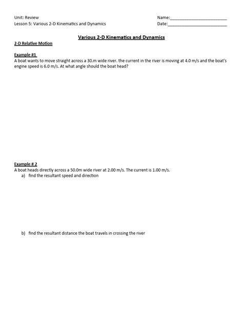 various 2d kinematic and dynamic problems notes pdf kinematics