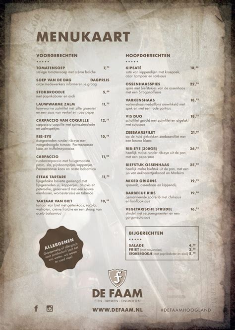 Menu 2024 De Faam In Hoogland Thefork