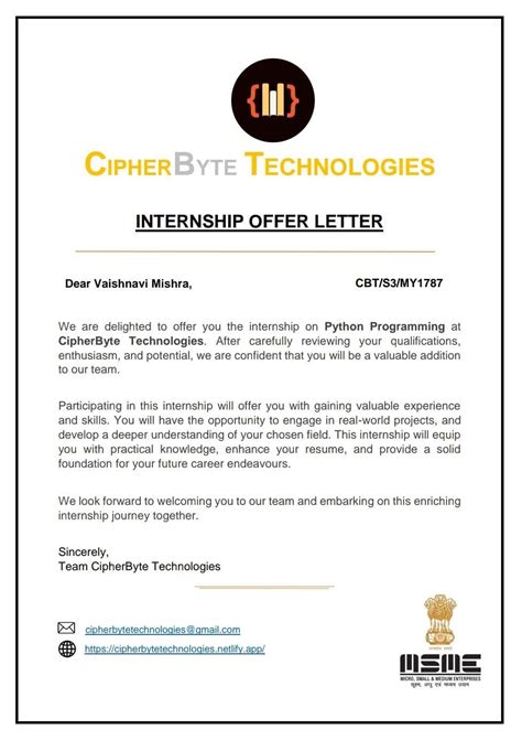 Vaishnavi Mishra On Linkedin Pythondevelopment Internship Cipherbytetechnologies Techlearning