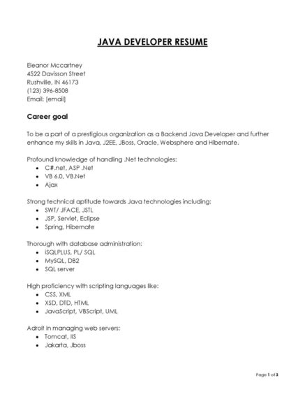 22 Best Examples For Java Developer Resume Expert Tips