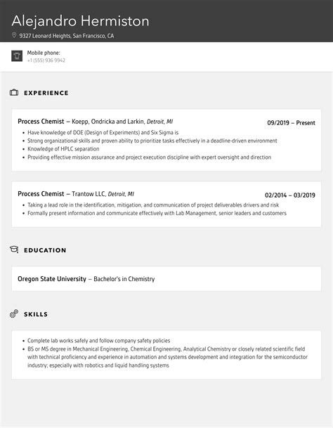 Process Chemist Resume Samples Velvet Jobs