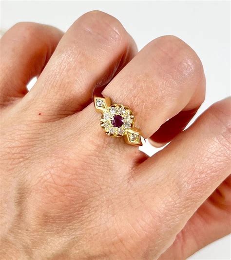 18ct Gold Fancy Ruby And Diamond Daisy Cluster Ring Birmingham Hallmarked 1913 For Sale At 1stdibs