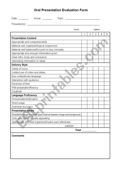 Peer Presentation Evaluation Form
