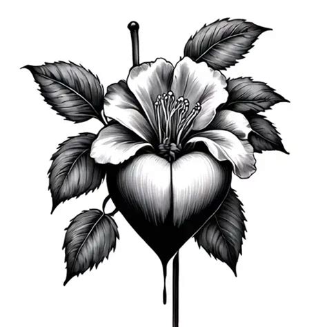 Black And Grey Bleeding Heart Flower Tattoo Blackink Ai