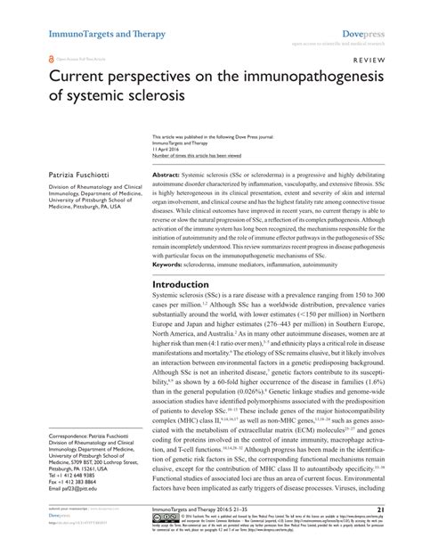 Pdf Current Perspectives On The Immunopathogenesis Of Systemic Sclerosis