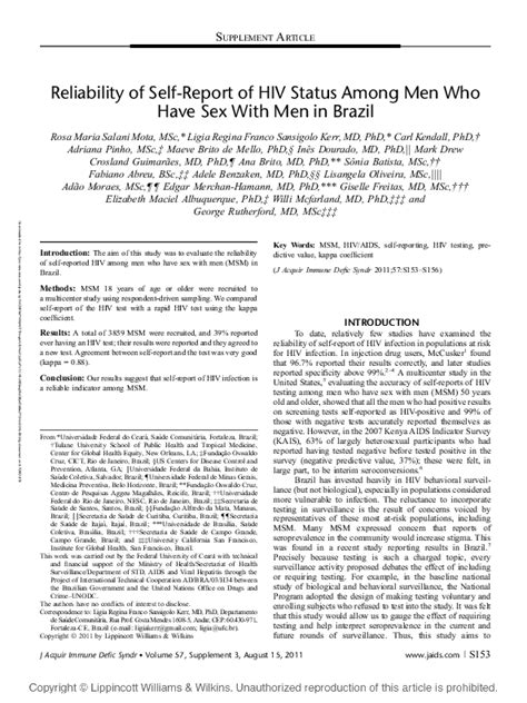 Pdf Reliability Of Self Report Of Hiv Status Among Men Who Have Sex