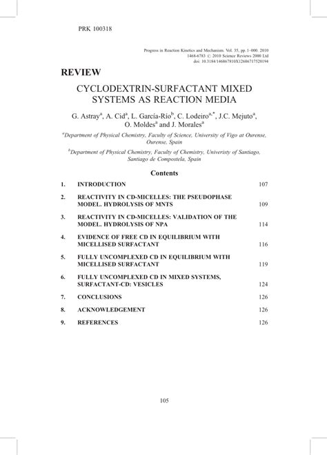 Pdf Cyclodextrin Surfactant Mixed Systems As Reaction Media