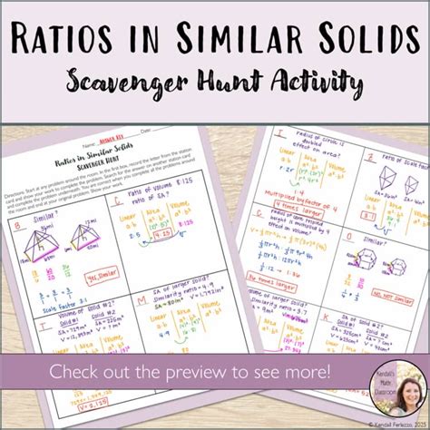 Ratios In Similar Solids Scavenger Hunt Activity Worksheet For Geometry